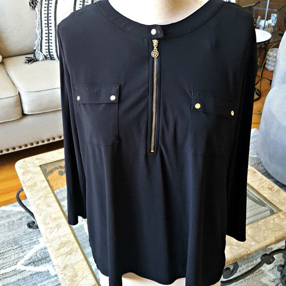 Anne Klein | Tops | Nwot Beautiful Black Zip Blouse Anne Klein | Poshmark